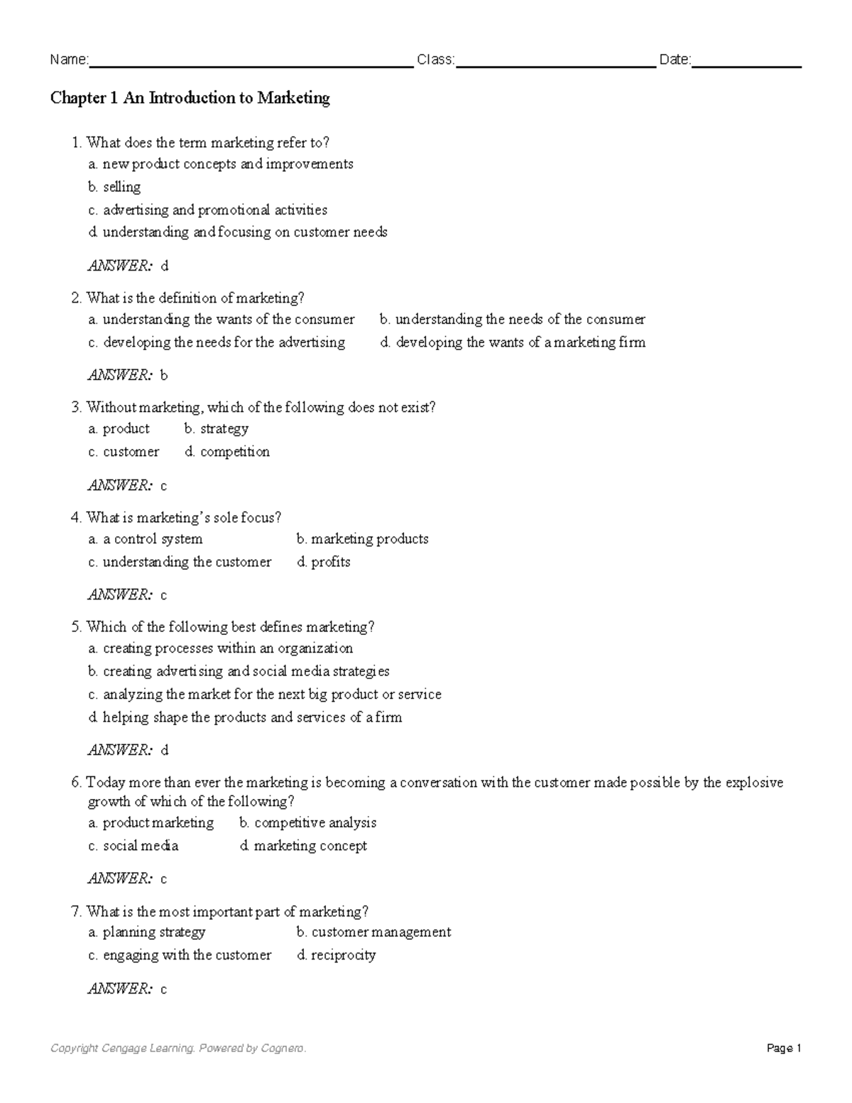 Chapter 1: Overview of Marketing Concepts and Principles - Studocu