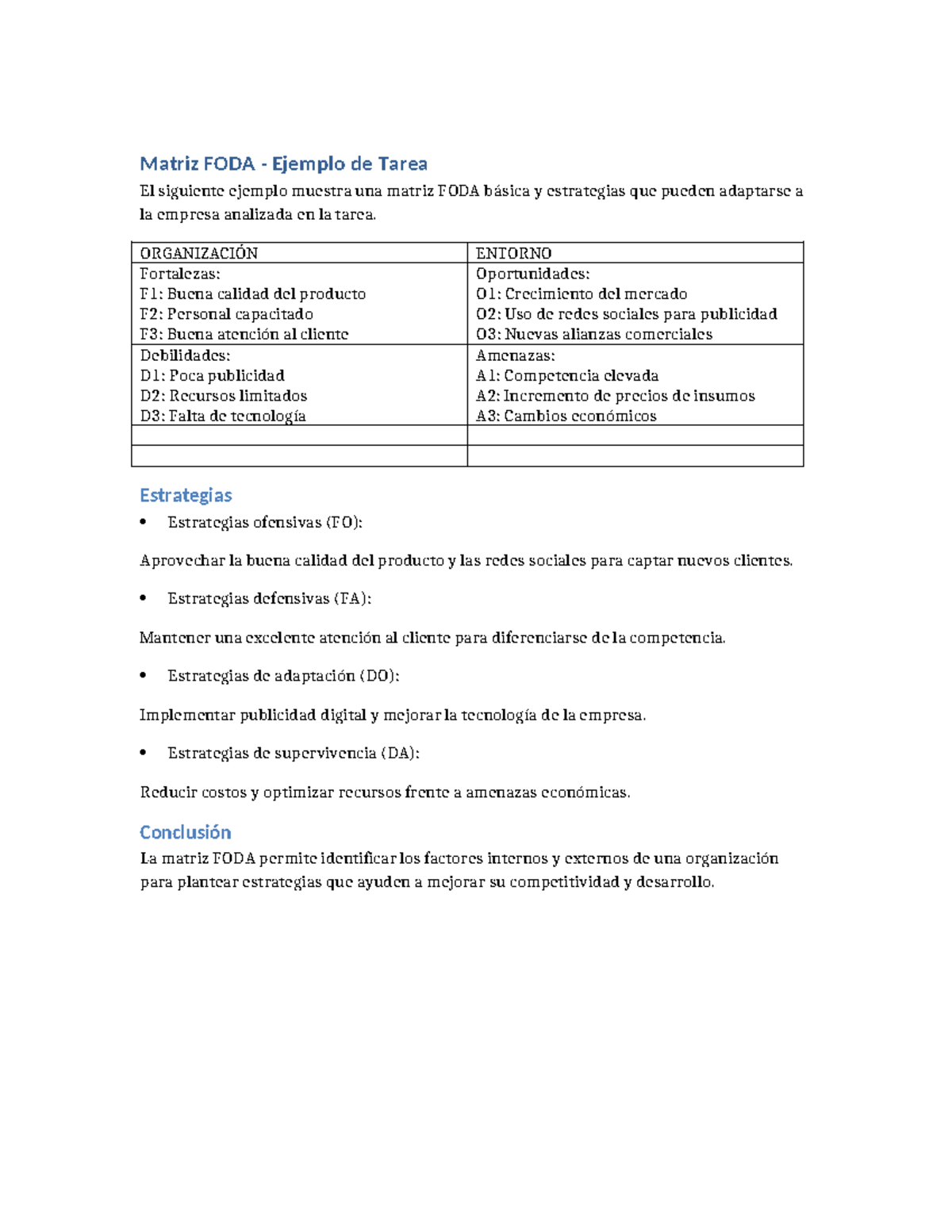 Matriz FODA: Estrategias para la Competitividad Empresarial - Studocu