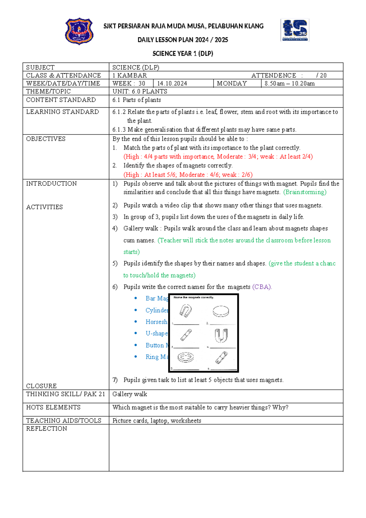 RPH Science DLP Y1 14 - Lesson Plan - SJKT PERSIARAN RAJA MUDA MUSA ...