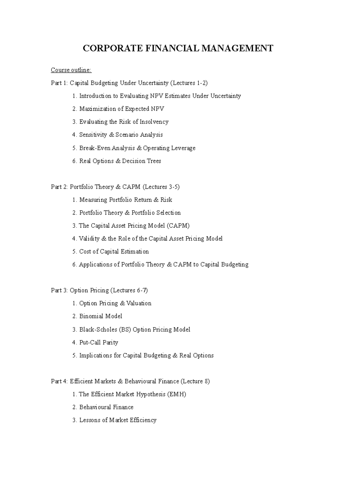 Corporate Financial Management (CFM): Techniques for NPV Evaluation ...