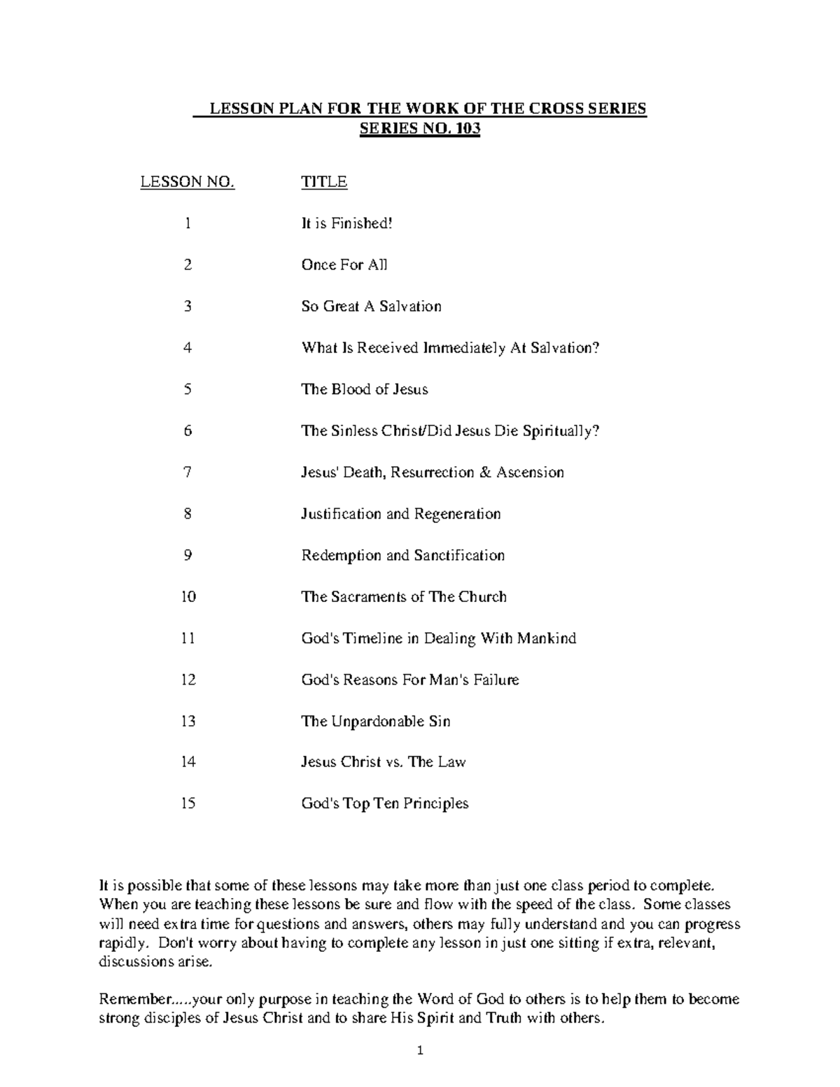 Cross - Lesson Plan Series No. 103 on The Work of the Cross - Studocu