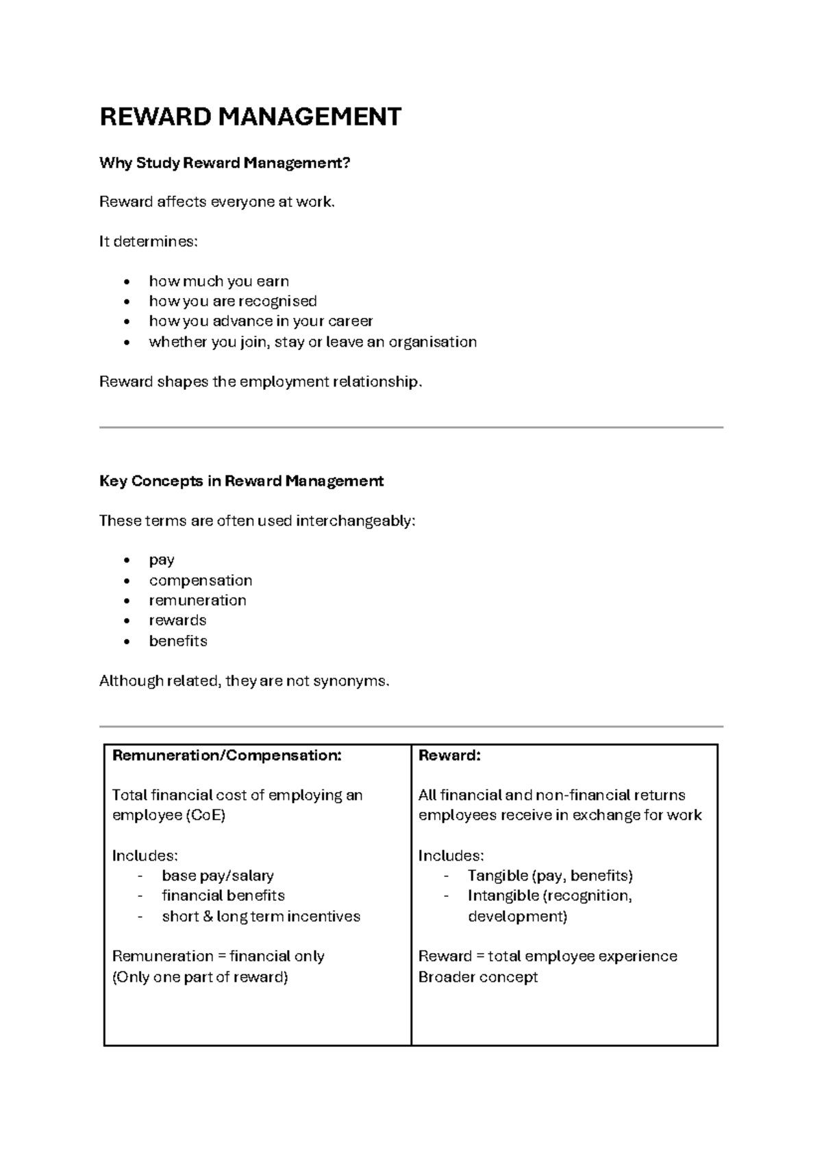 Reward Management: Understanding Strategies and Key Concepts - Studocu
