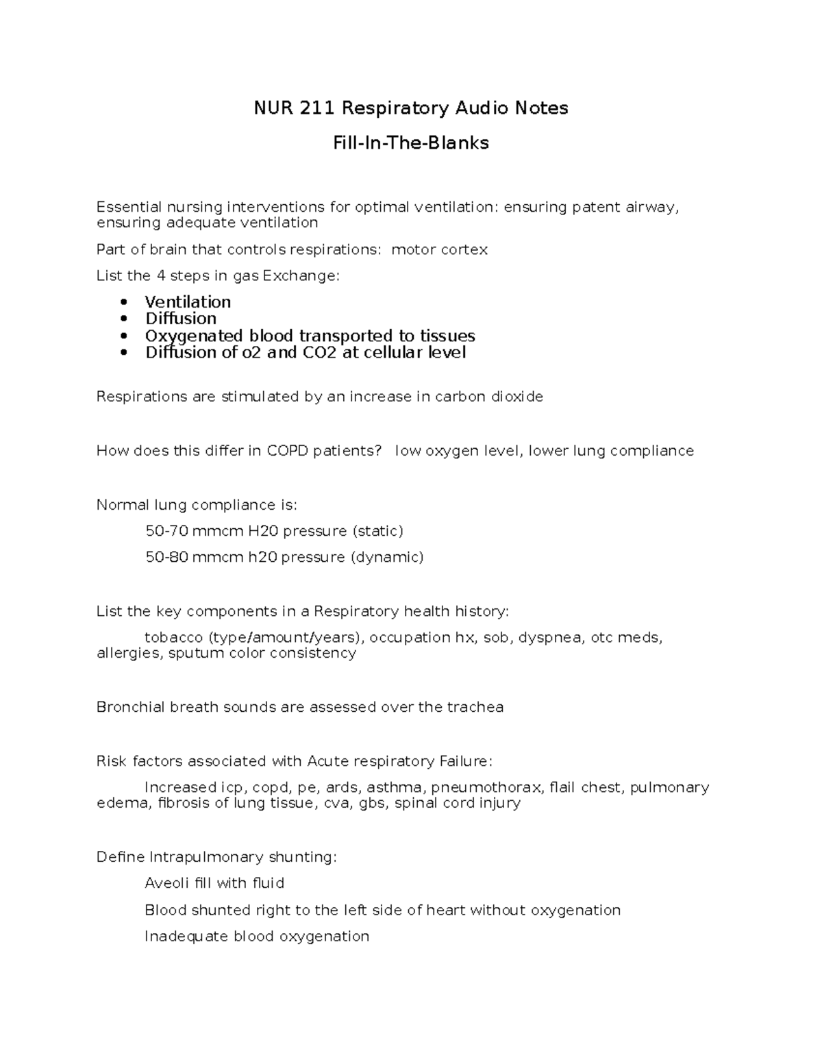 NUR 211 Respiratory Audio Notes Fill-In - NUR 211 Respiratory Audio ...