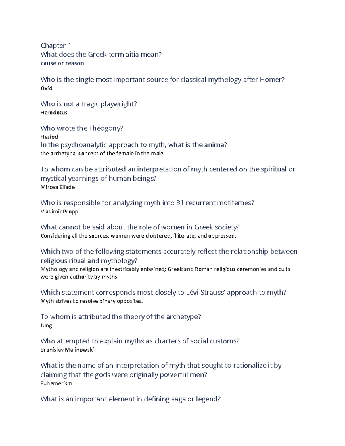 CLAS104 Module 1 Quiz: Greek Mythology and Historical Context - Studocu