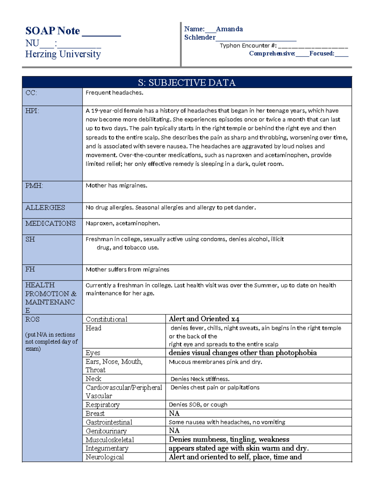 SOAP Note Template - Final - SOAP Note _______ NU___:_________ Herzing ...