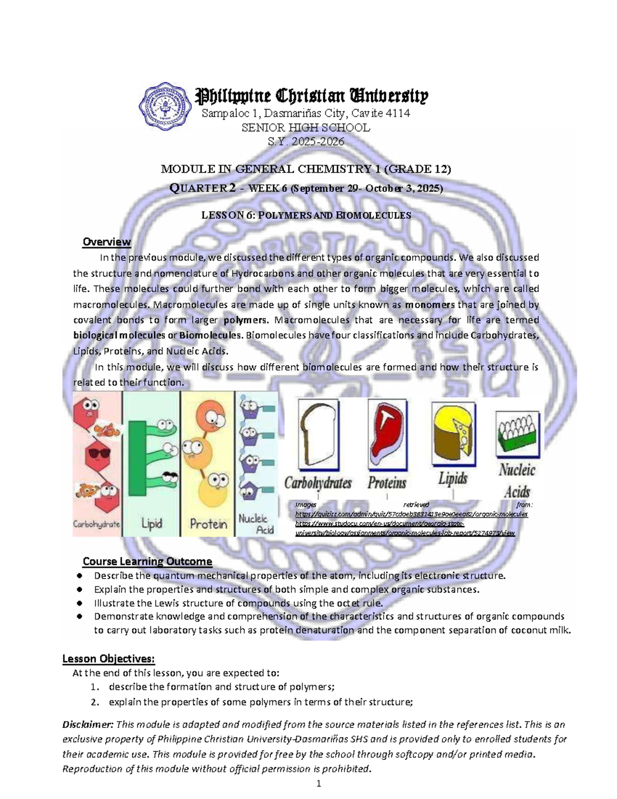 Module in General Chemistry 1: Biomolecules & Polymers (Grade 12) - Studocu