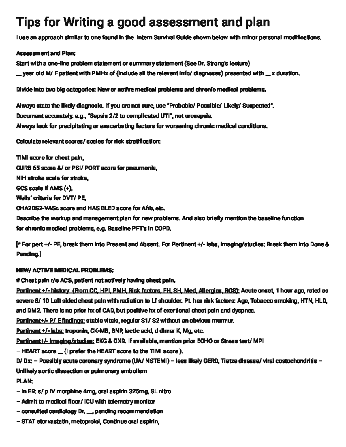 Tips for Writing a Good Assessment and Plan (Time of Care) - Studocu