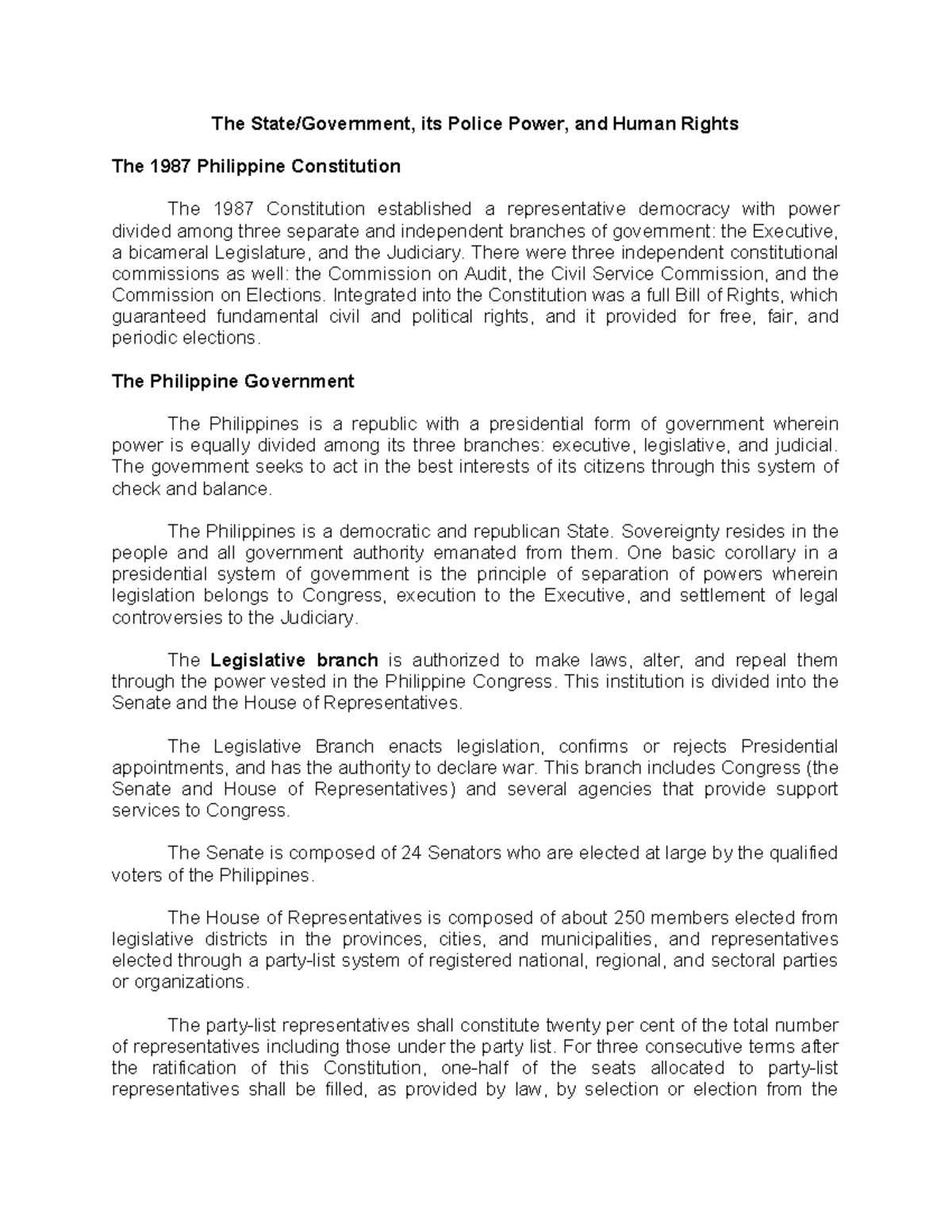 C. The State, Police Power, and Human Rights in the 1987 Philippine ...