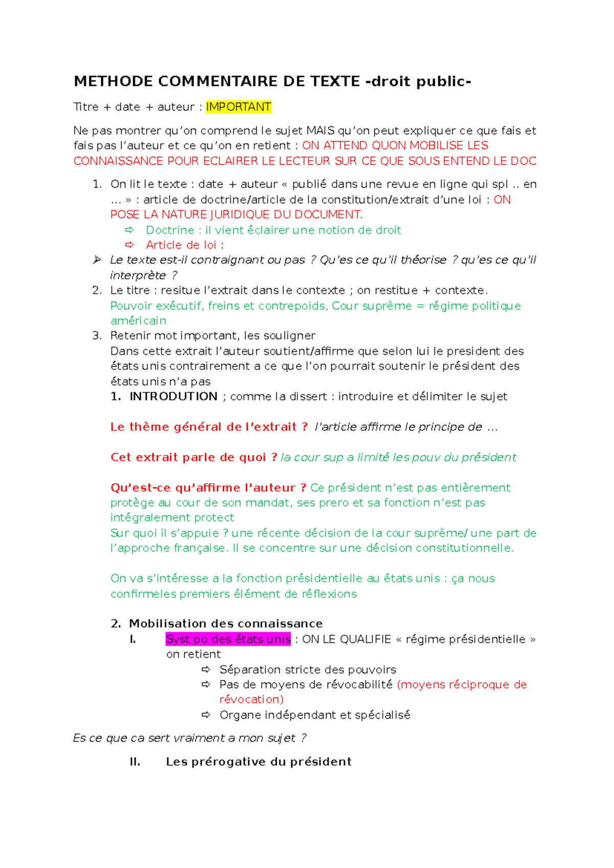 METHODE COMMENTAIRE DE TEXTE - Droit Public - Analyse du Pouvoir ...