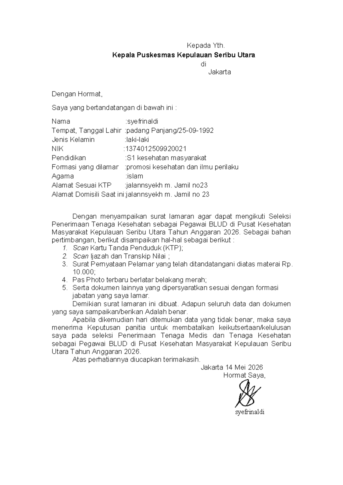 Surat Lamaran Kerja Tenaga Kesehatan BLUD 2026 - Studocu