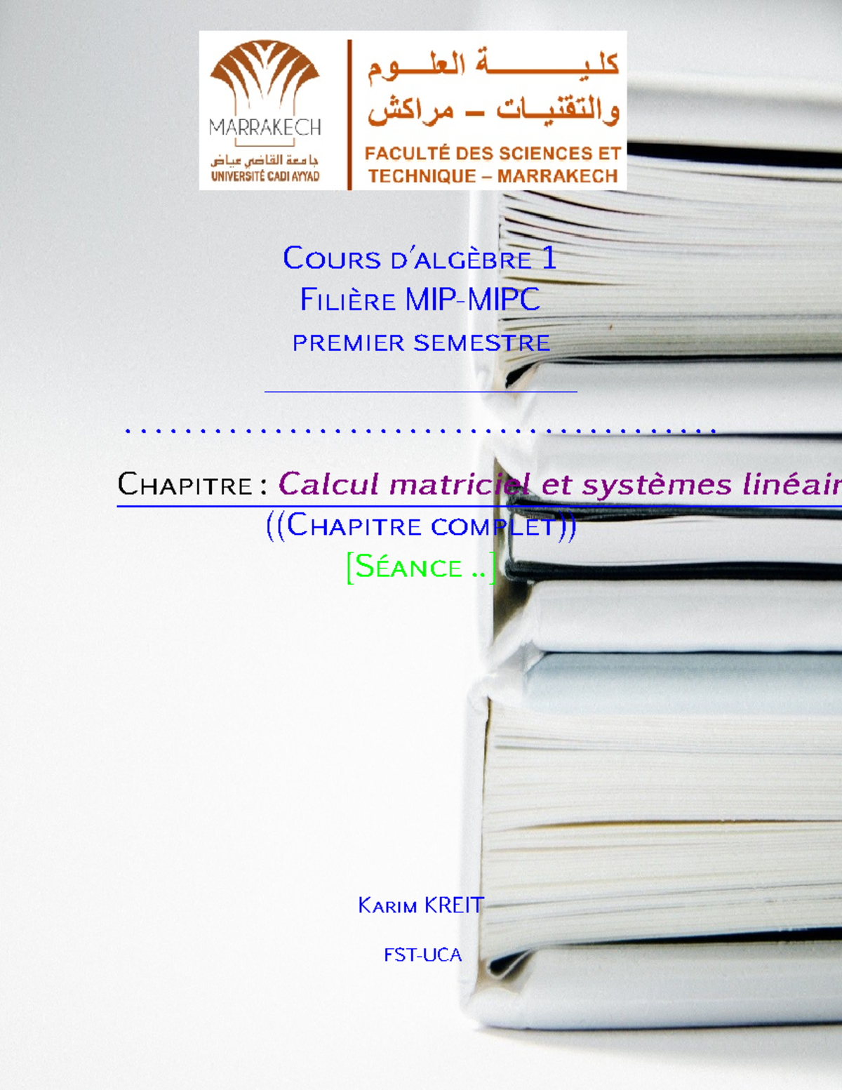 1- Cours Matrice - Cours d’algèbre 1 Filière MIP-MIPC premier semestre - Studocu