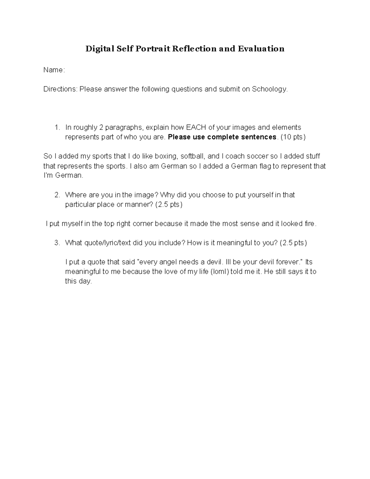 Digital Self Portrait Reflection & Evaluation (6th Frida Kahlo) - Studocu