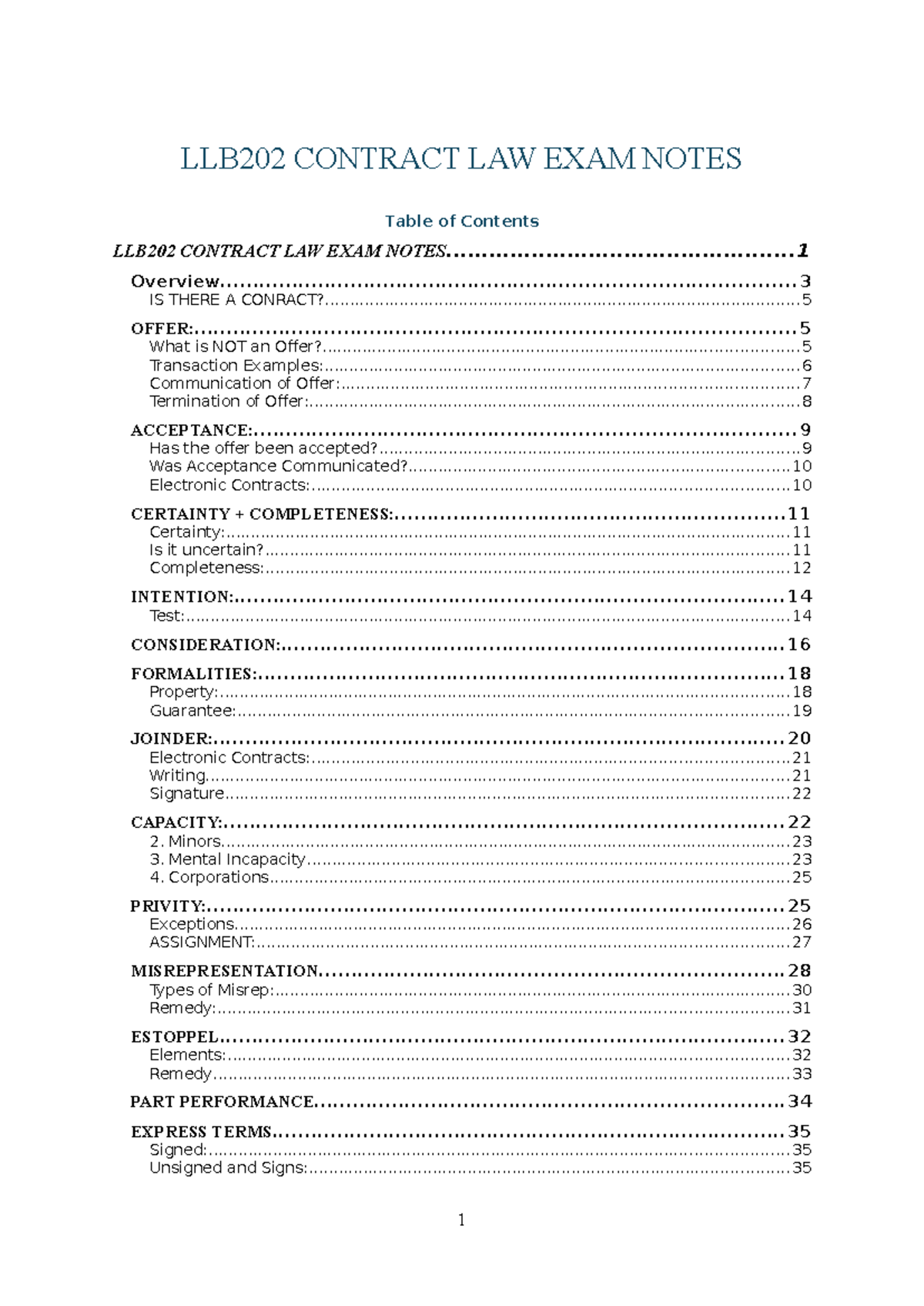 LLB202 Contract Law Final Exam Notes: Comprehensive Overview - Studocu