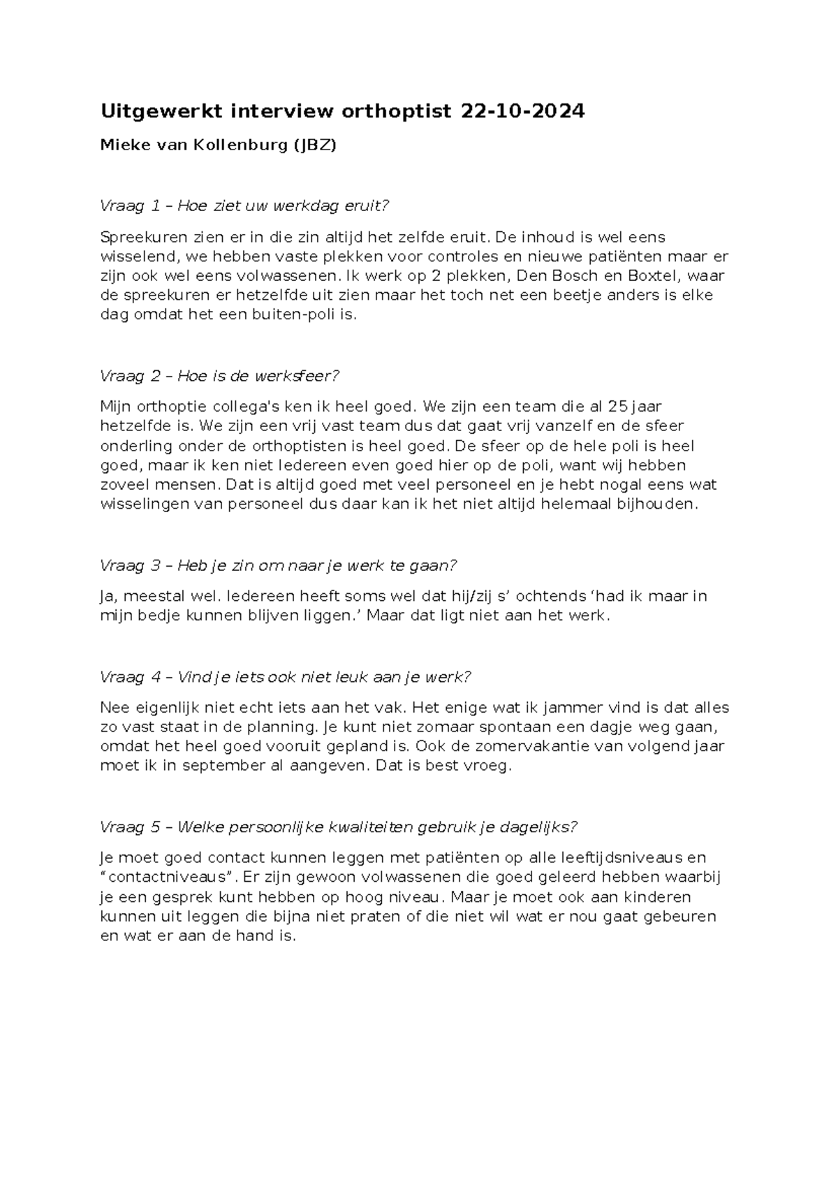 Interview Verslag Orthoptist Mieke van Kollenburg (JBZ) - 22-10 ...