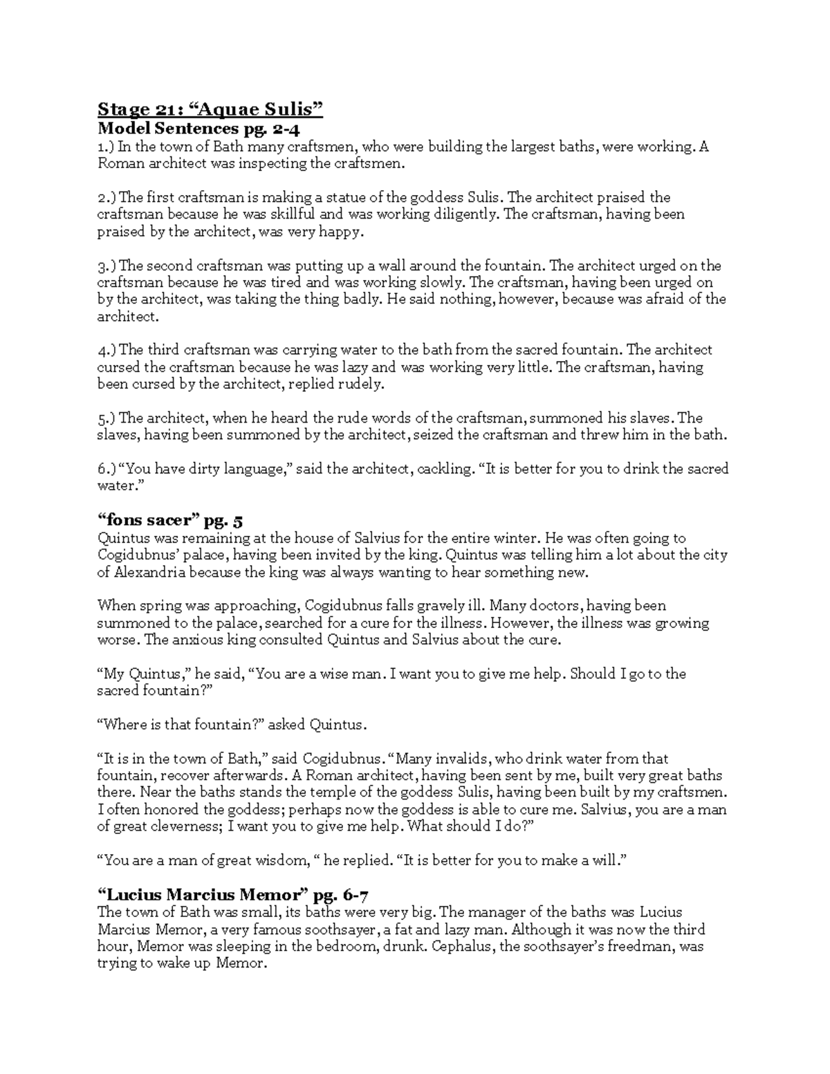 Cambridge Latin Course STG 21: Aquae Sulis Translations & Practice ...