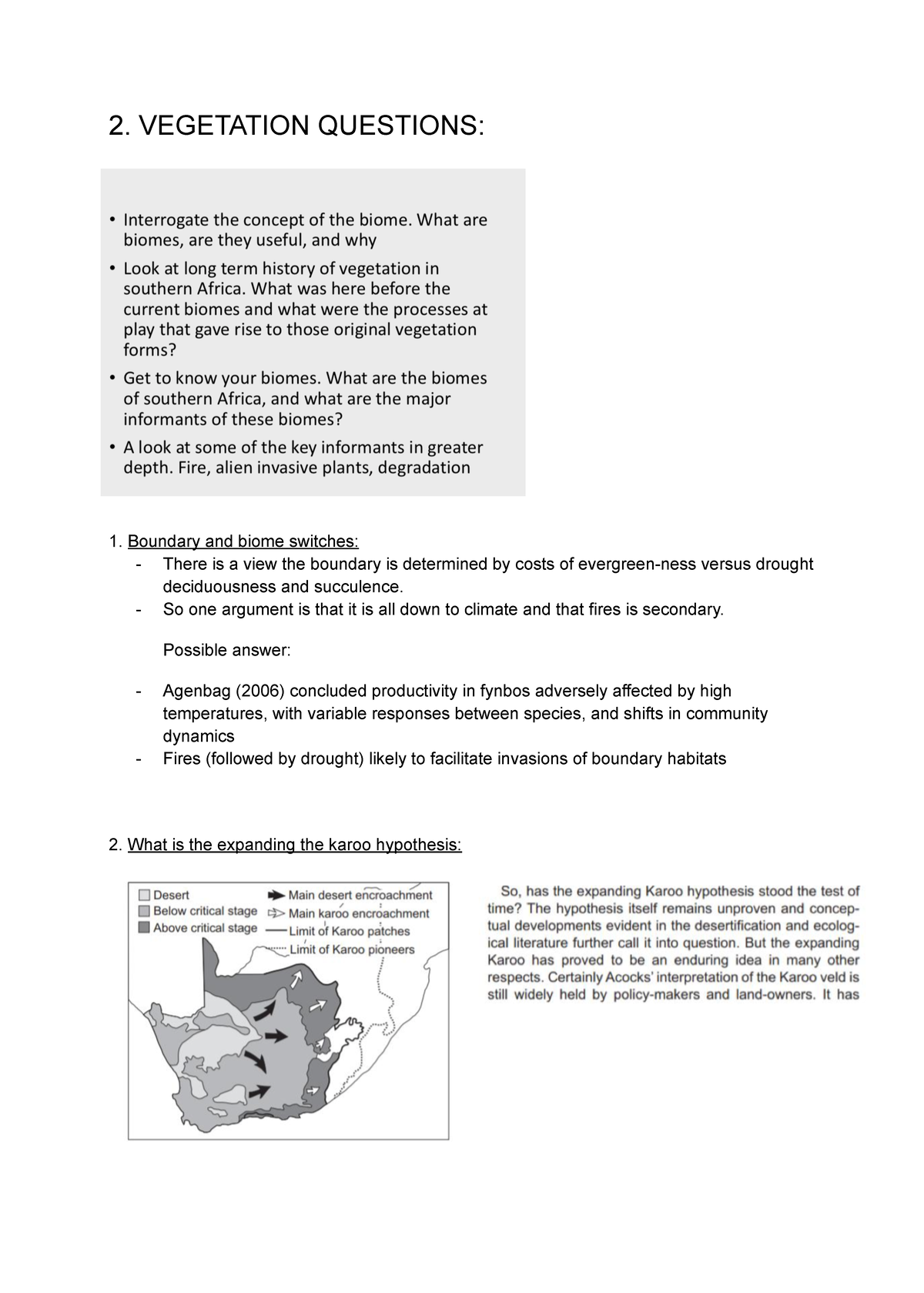 EGS questions for physical environment - 2. VEGETATION QUESTIONS: 1. B ...