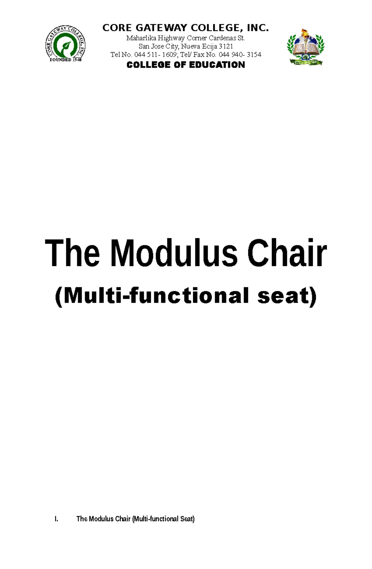 Project Proposal: Innovative Chair with Locker for BSEd Students - Studocu