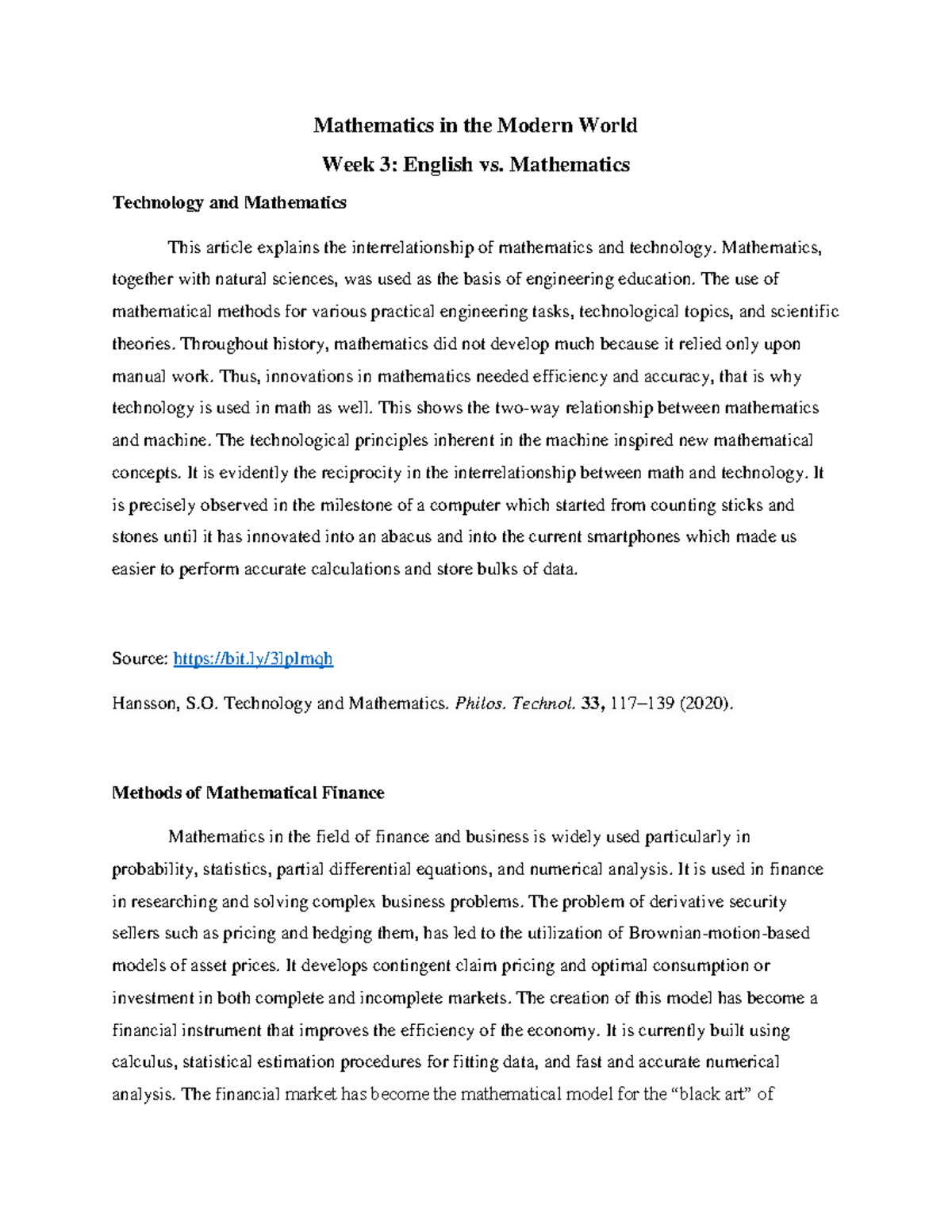 02 Task Performance 1 Week 3 English vs Mathematics (Article Research ...