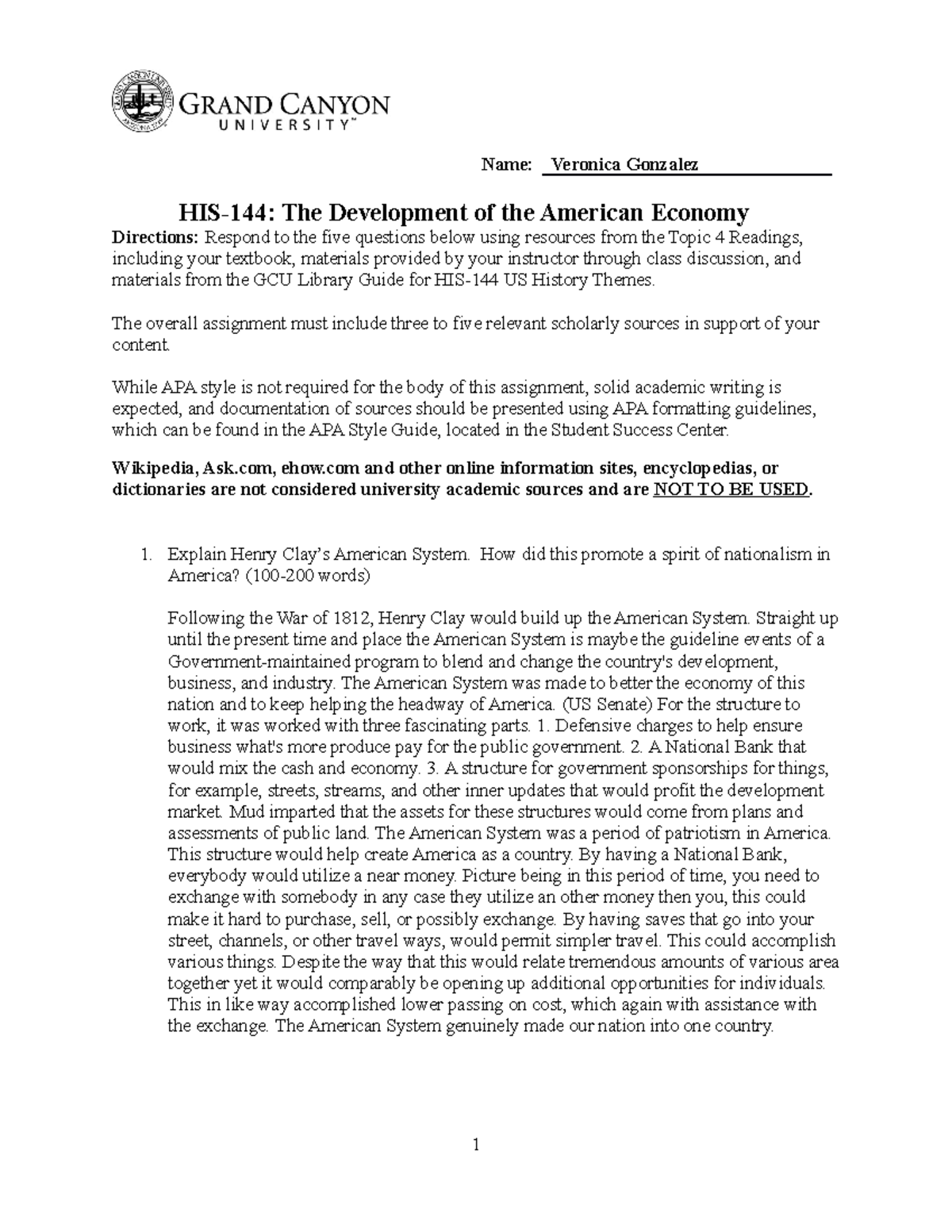 HIS-144 - The overall assignment must include three to five relevant ...