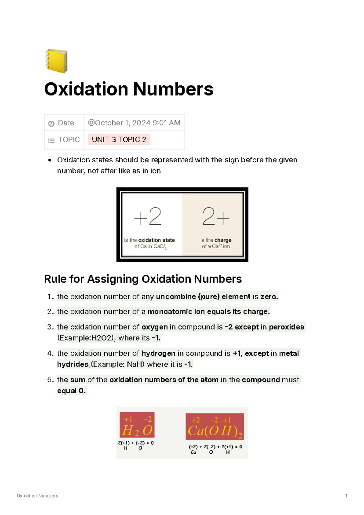 Chemistry 101: Oxidation Numbers - Unit 3 Topic 2 Notes - Studocu