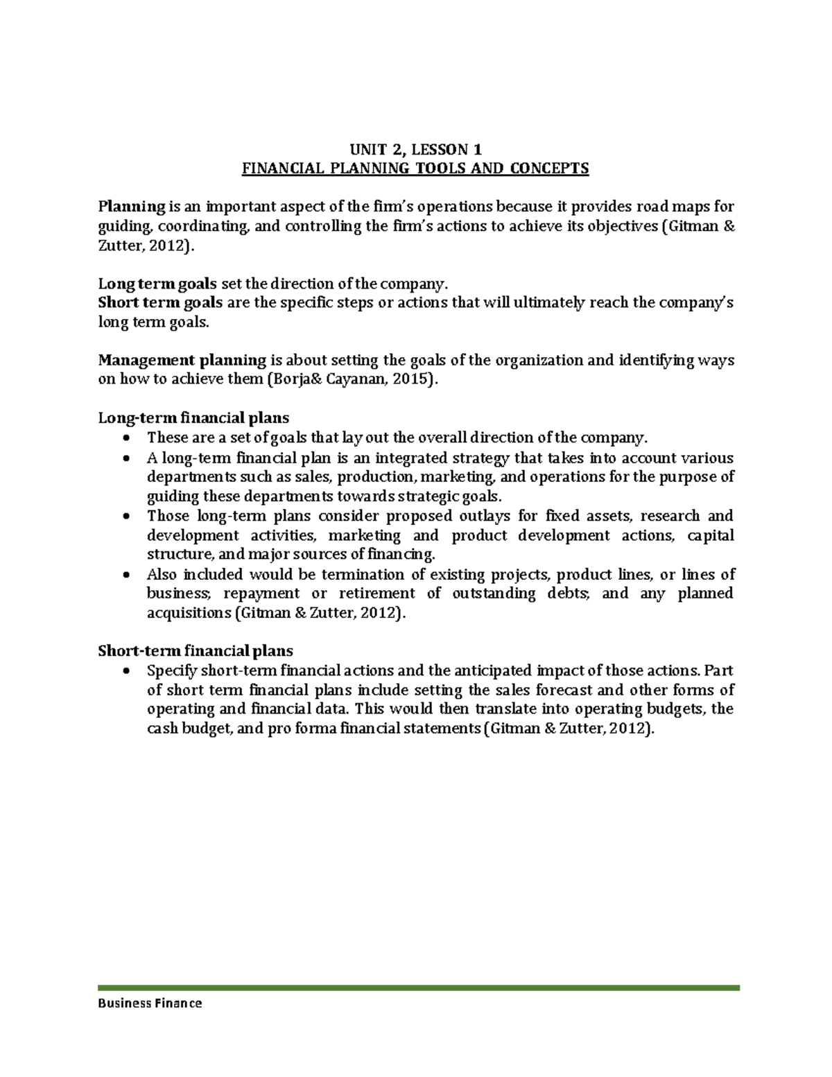 Financial Planning Tools & Concepts (Unit 2, Lesson 1) - Studocu
