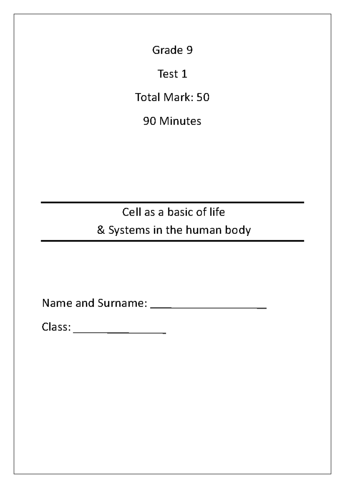 Grade 9 Biology Test 1: Cells as the Basis of Life Exam Notes - Studocu