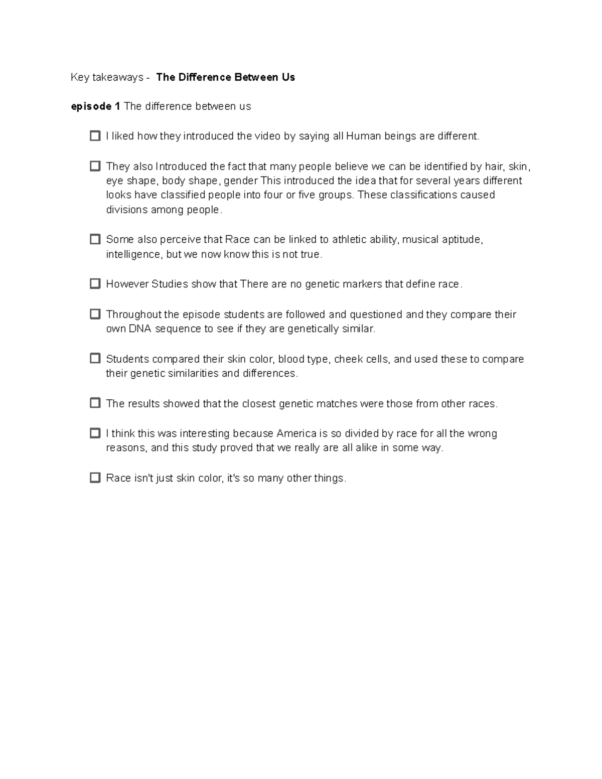 The Difference Between Us: Episode 1 Insights and Key Takeaways - Studocu