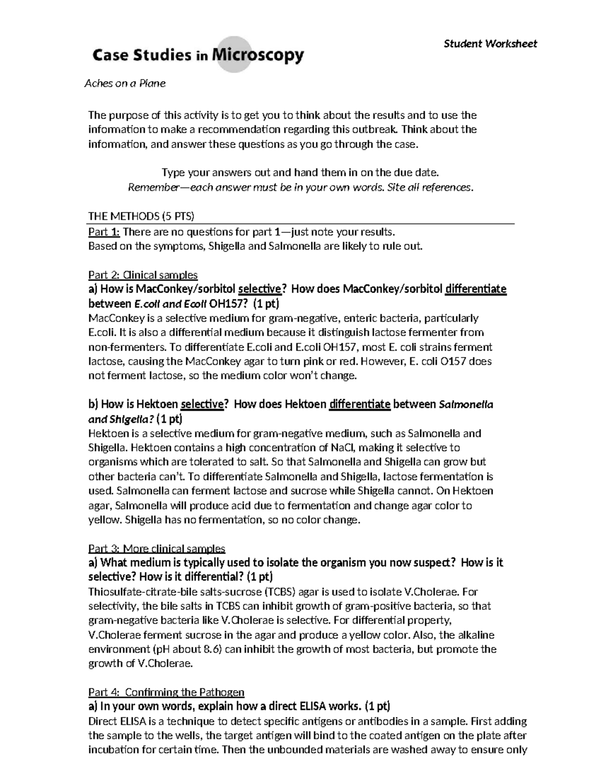 Aches Worksheet: Lab Analysis & Recommendations for Outbreak - Studeersnel