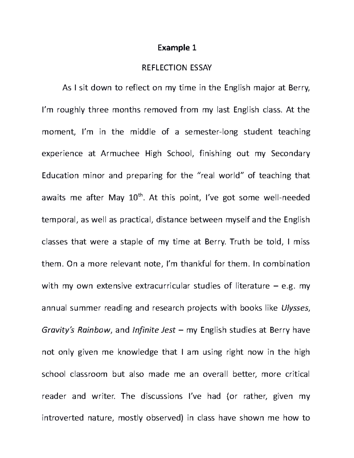 ENG 240 Reflective Essay: Journey Through English Studies at Berry ...