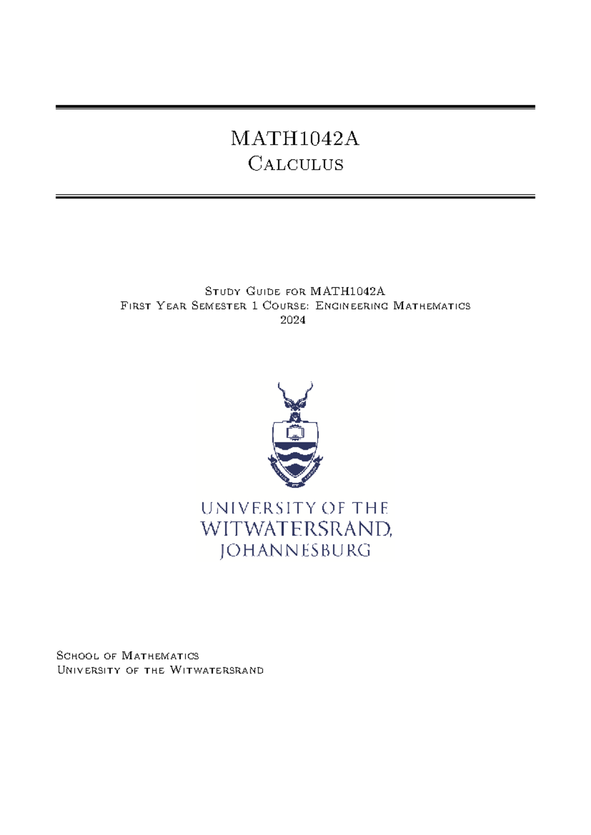 MATH1042A Calculus Study Guide: First Year Engineering Mathematics 2024 ...
