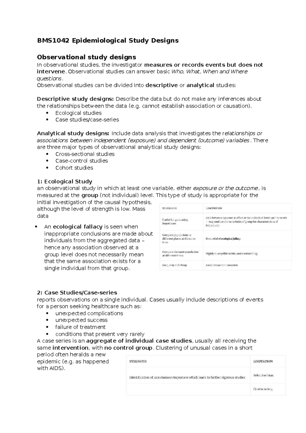 BMS1042 Epidemiology Week 4: Observational Study Designs Overview - Studocu