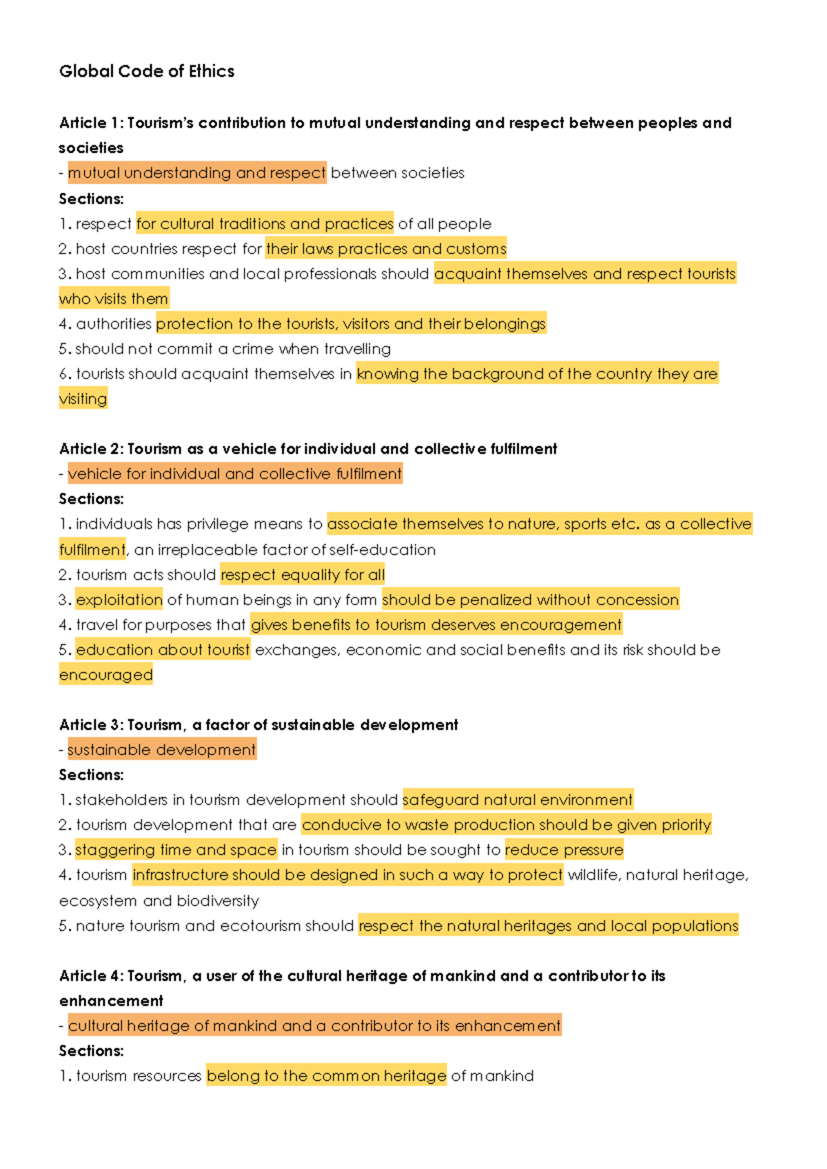 MACRO PERSPECTIVE - Global Code of Ethics Article 1: Tourism’s ...
