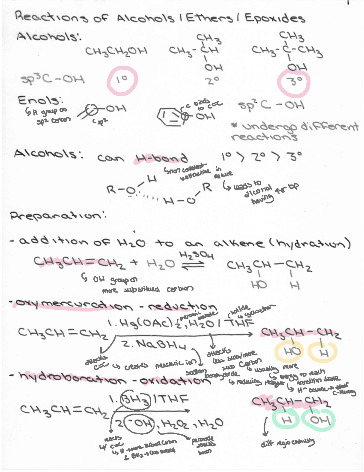 Chem 222 - Alcohols, Ethers, and Epoxides: Comprehensive Notes - Fall ...