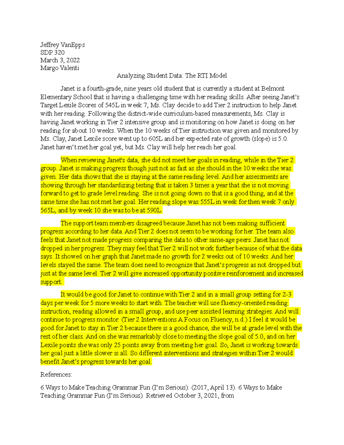 SDP 320 Case Study: Analyzing Student Data Using The RTI Model - Studocu