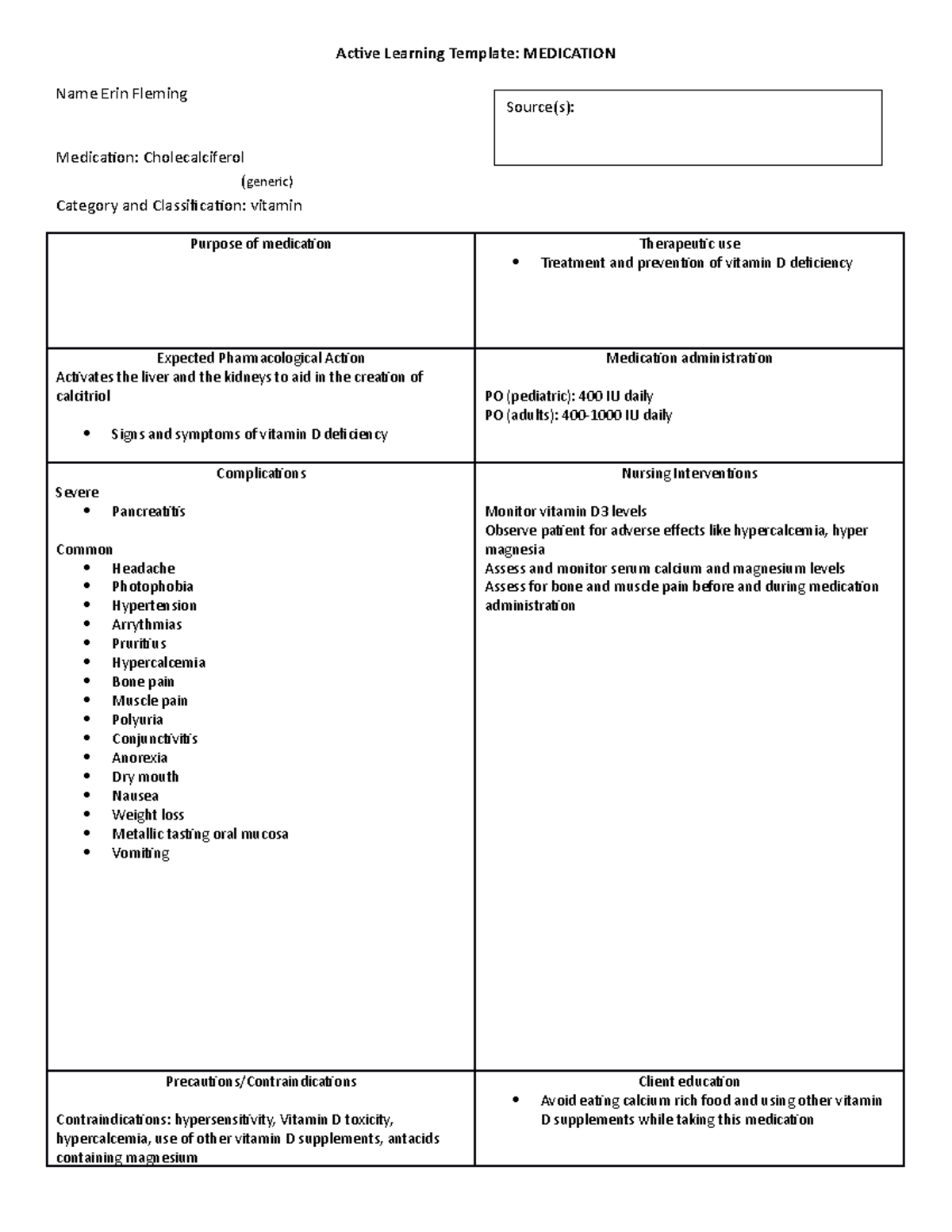 Cholecalciferol - Active Learning Template-Medication - Active Learning ...