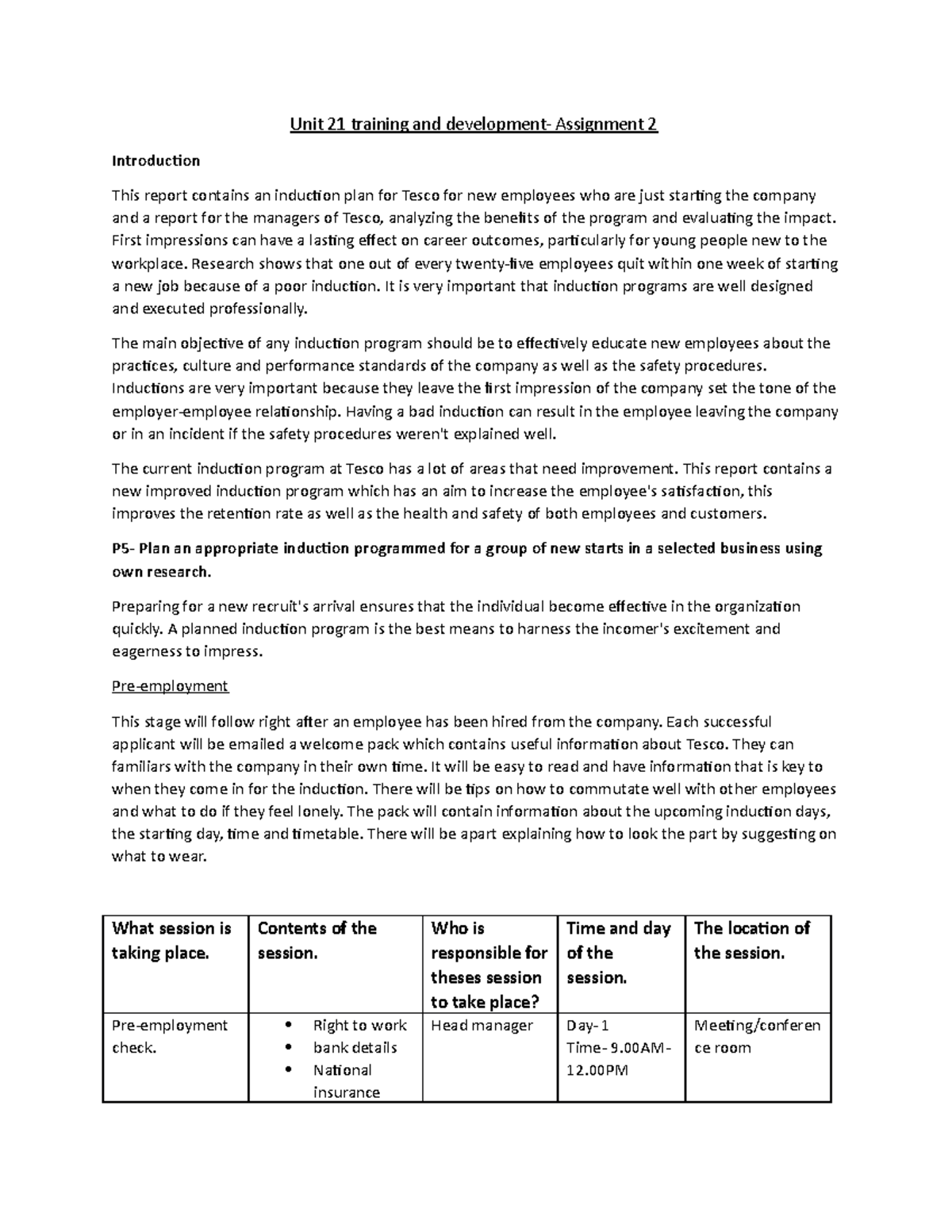 Unit 21- assignment 2 - Grade: B - Unit 21 training and development- Assignment 2 Introduction ...