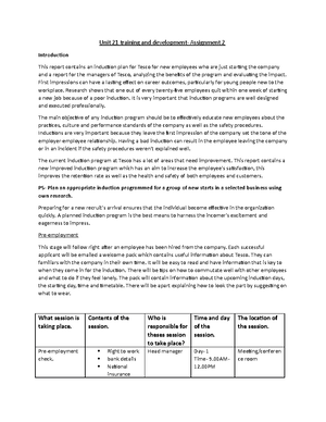 Unit 21 assignment 2 Btec business - Induction for new employees ARK ...