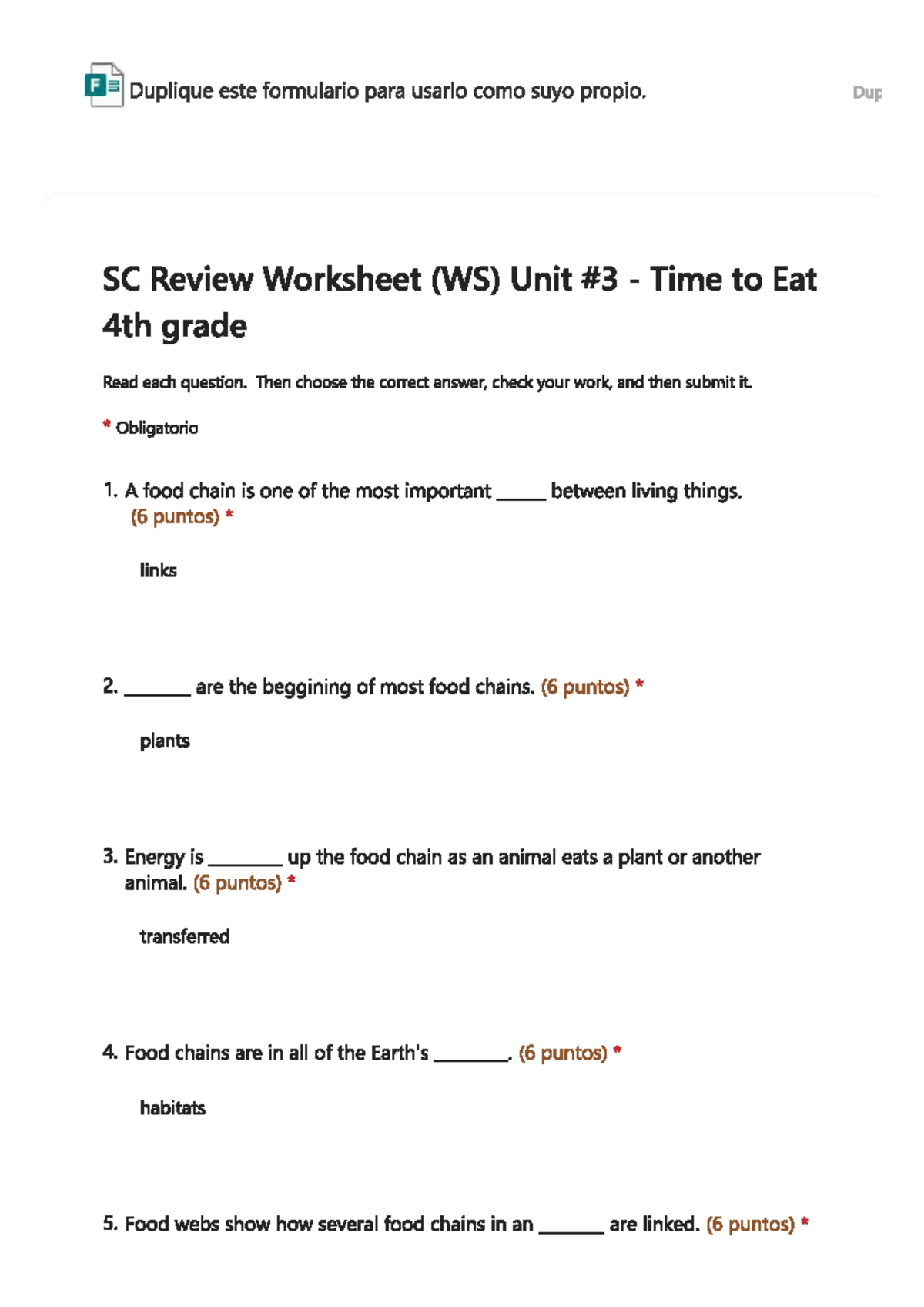 SC Review Worksheet (WS): Food Chains & Webs for 4th Grade - Studocu