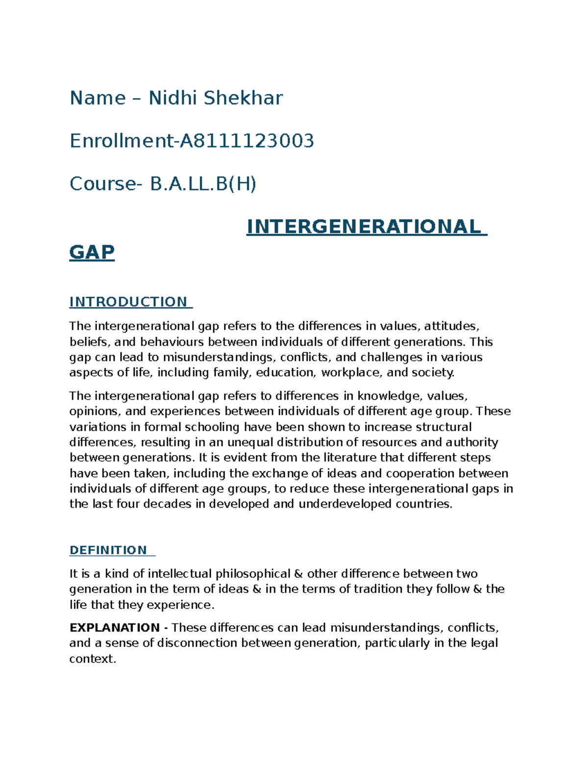 B.A.LL(H) Psychology Assignment: Understanding the Intergenerational ...