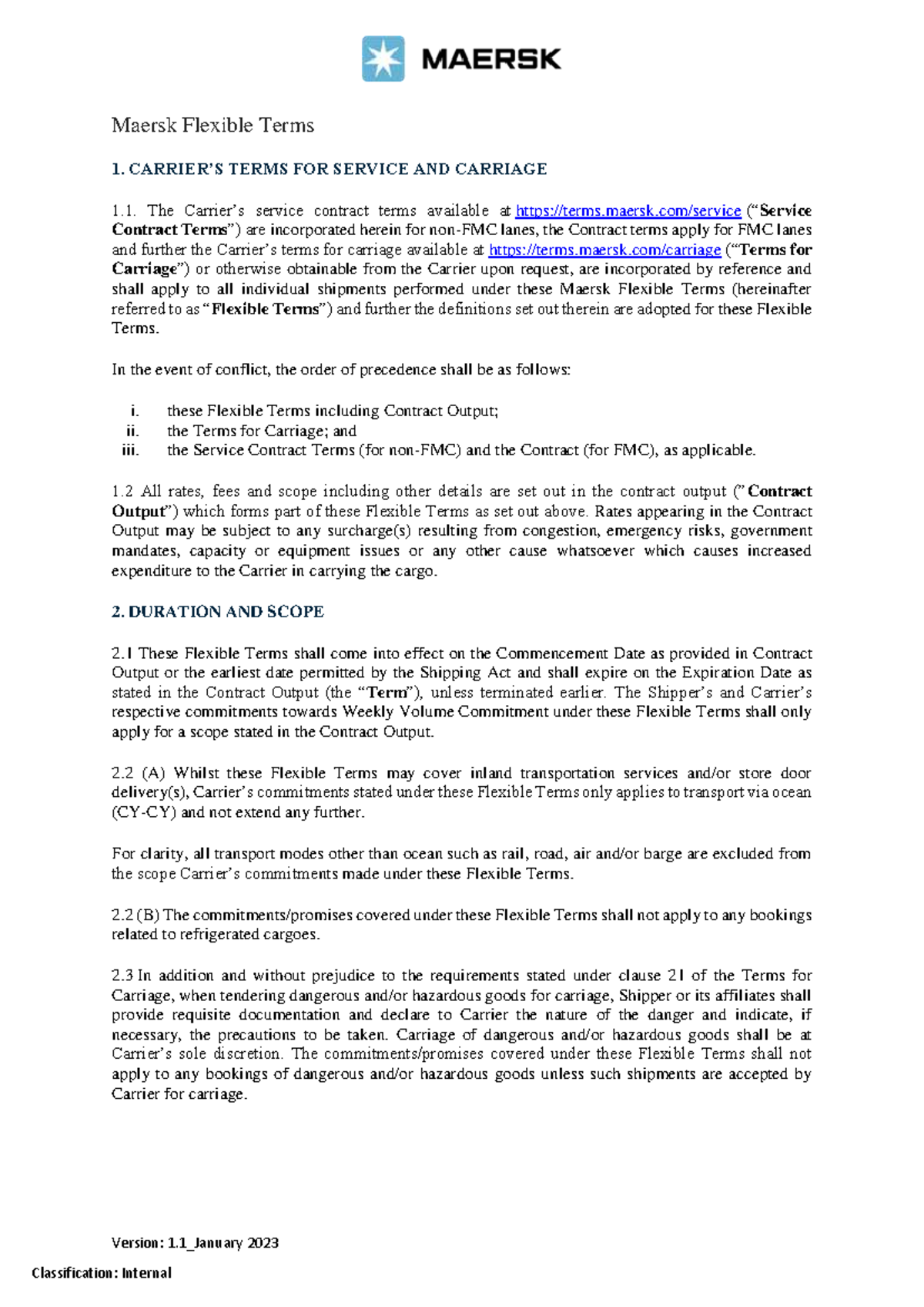 Maersk Flexible Terms: Service & Carriage Guidelines (Version 1.1 ...