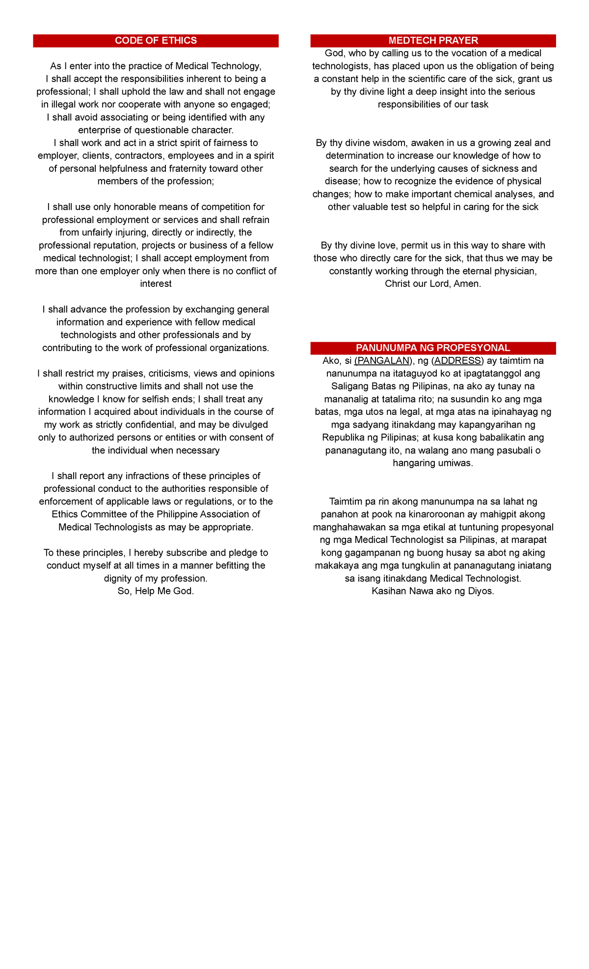CODE OF ETHICS & HISTORY OF MEDICAL TECHNOLOGY (MT 101) - Studocu