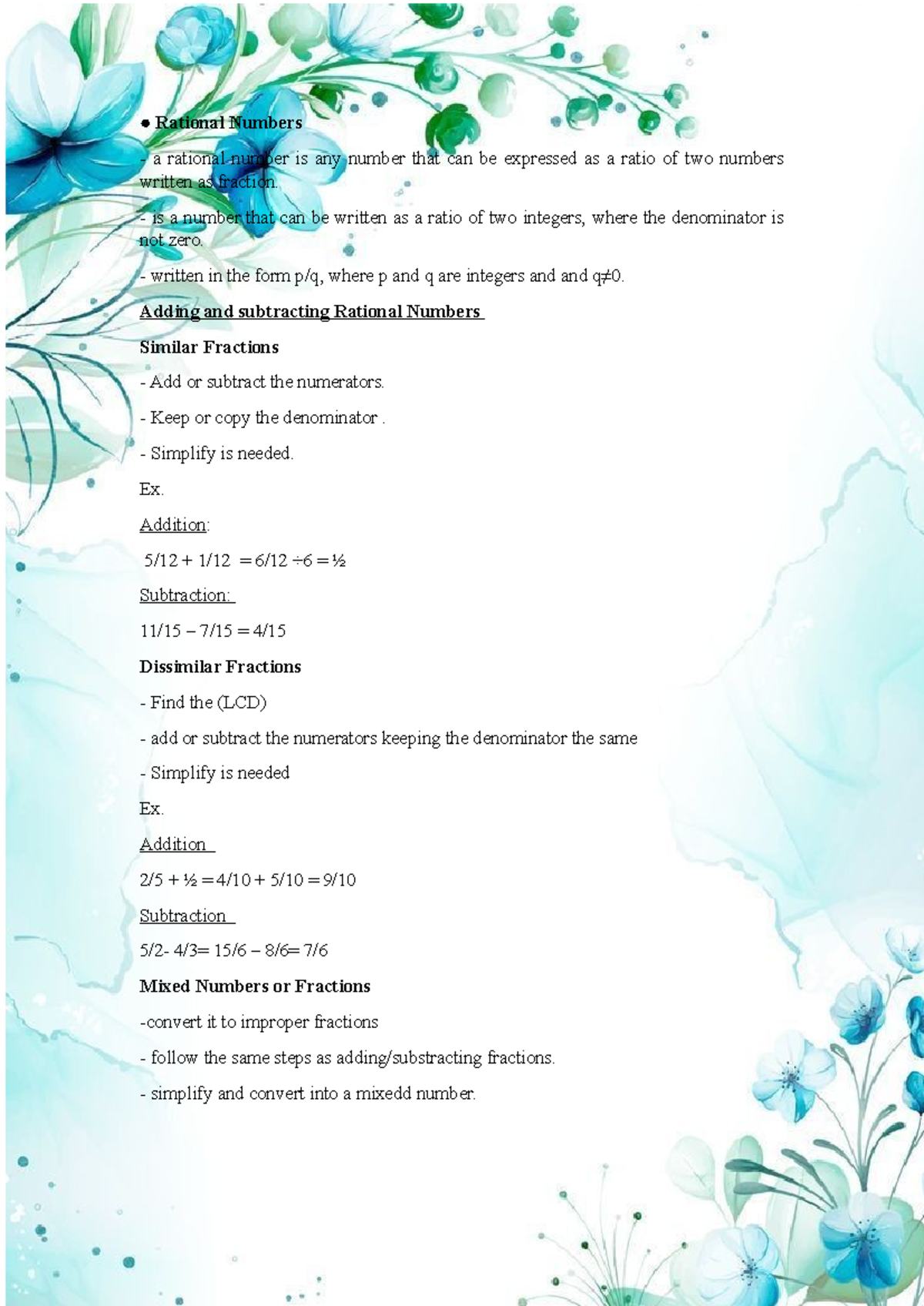 Pre-Algebra Concepts & Rational Numbers - Group 1 MATH Handout - Studocu