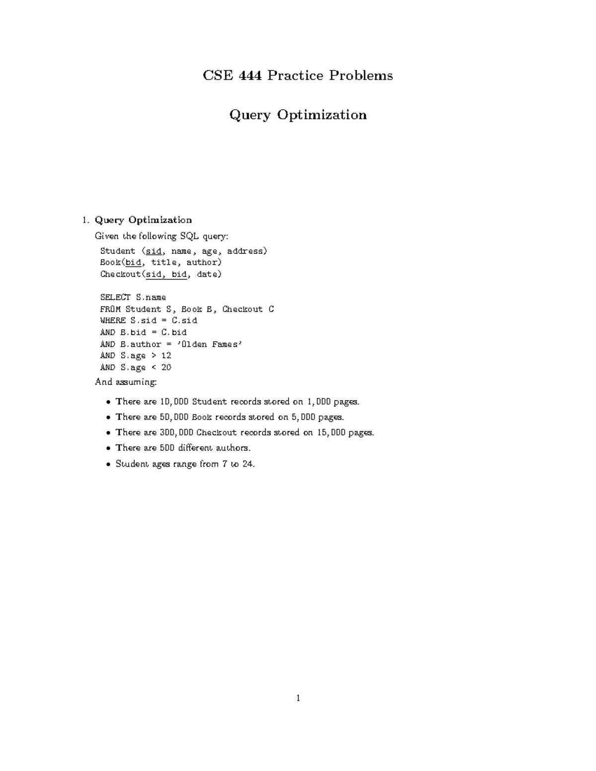 4 19 Practice Optimizer Sol Cse 444 Practice Problems Query