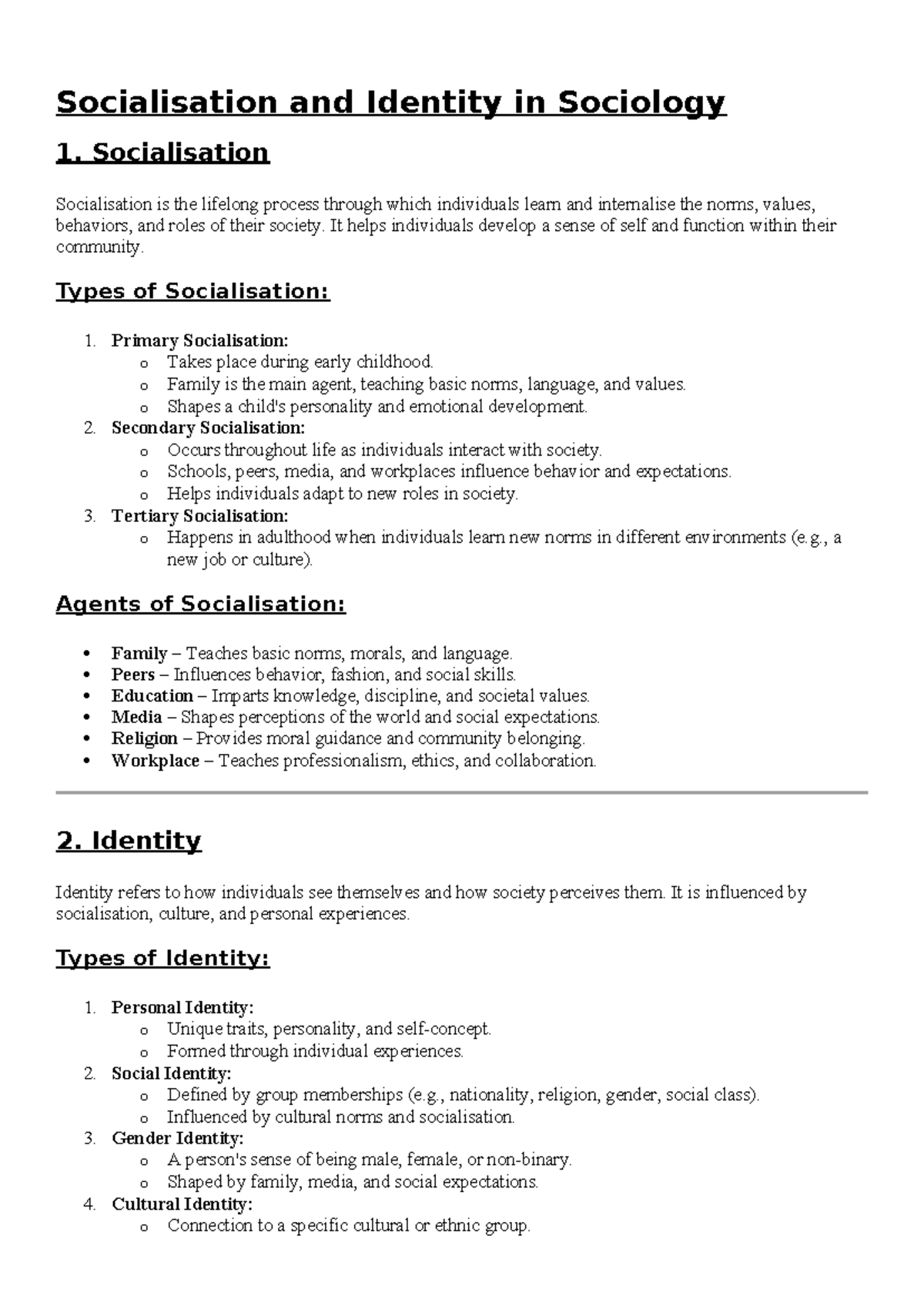 Sociology 1: Socialization and Identity - Learning Unit 2 Notes - Studocu
