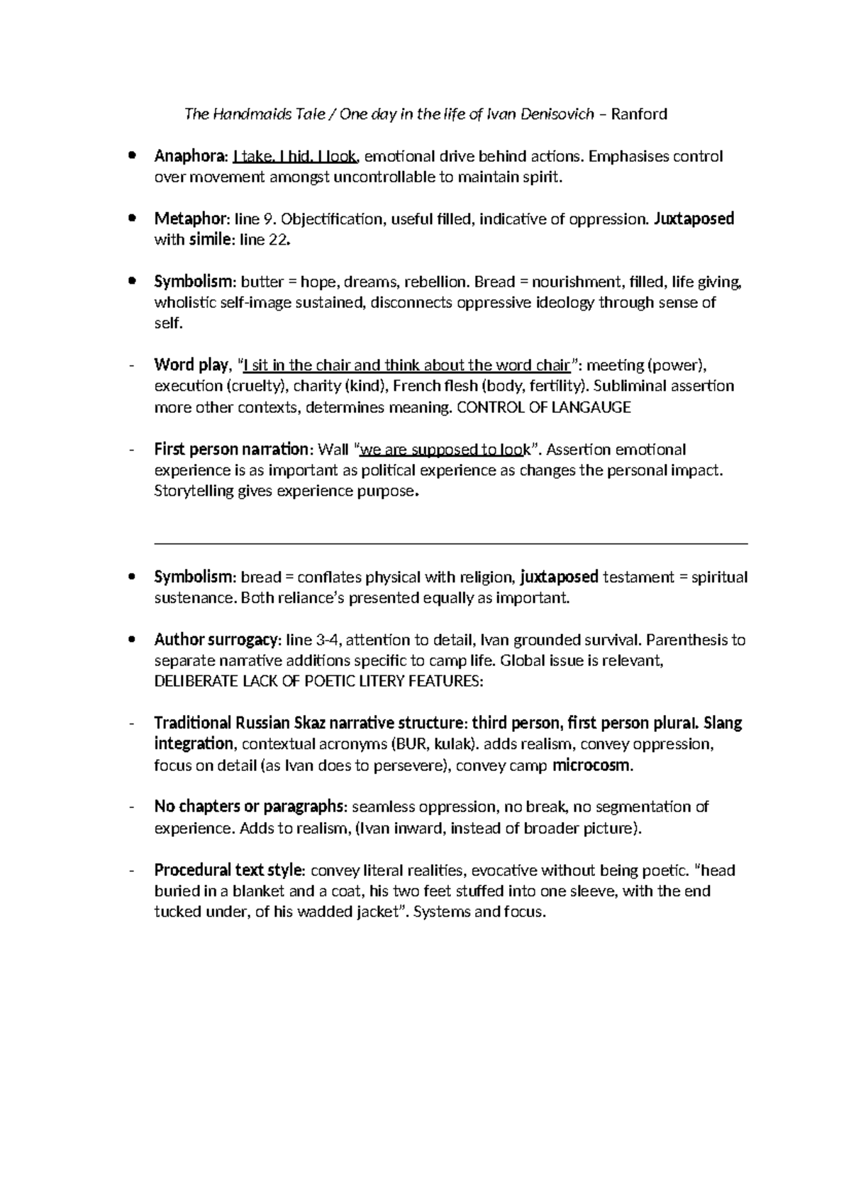 IB Oral 10 Dot Points: Analyzing Control and Oppression in Literature ...