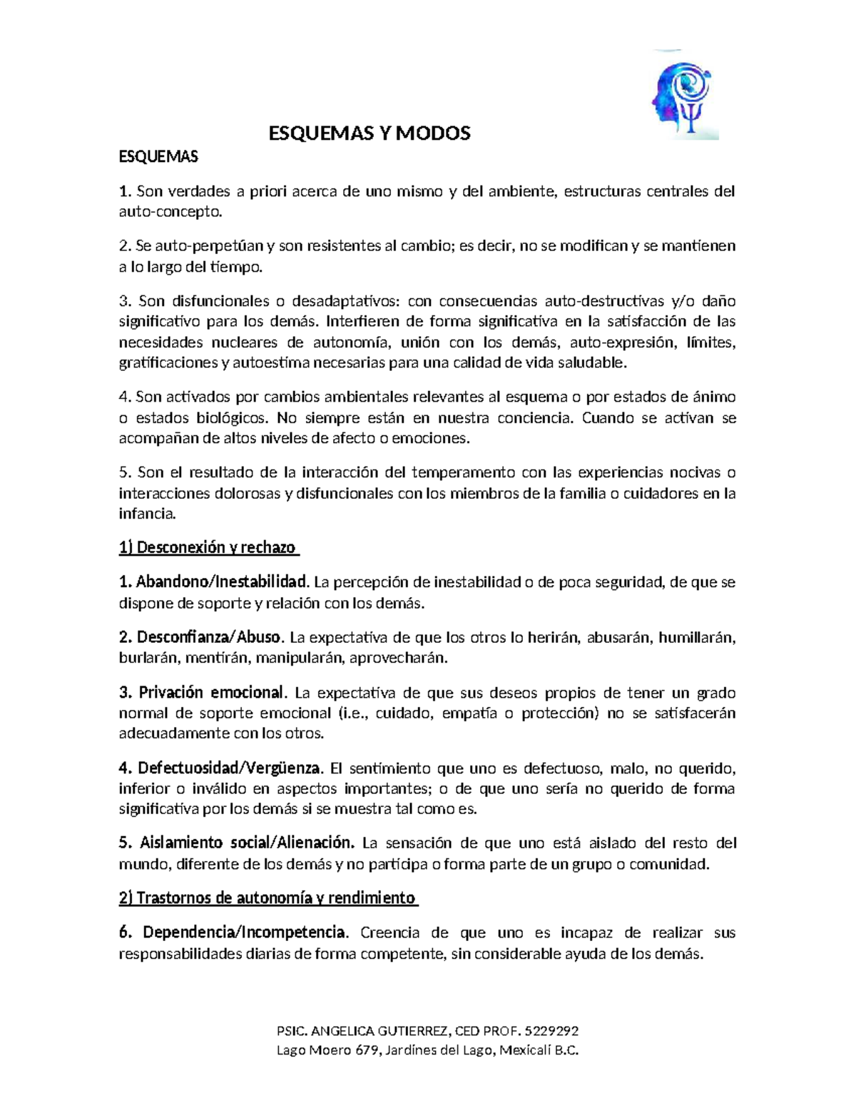 ESQUEMAS Y MODOS: Análisis de Estructuras Cognitivas en Psicología ...