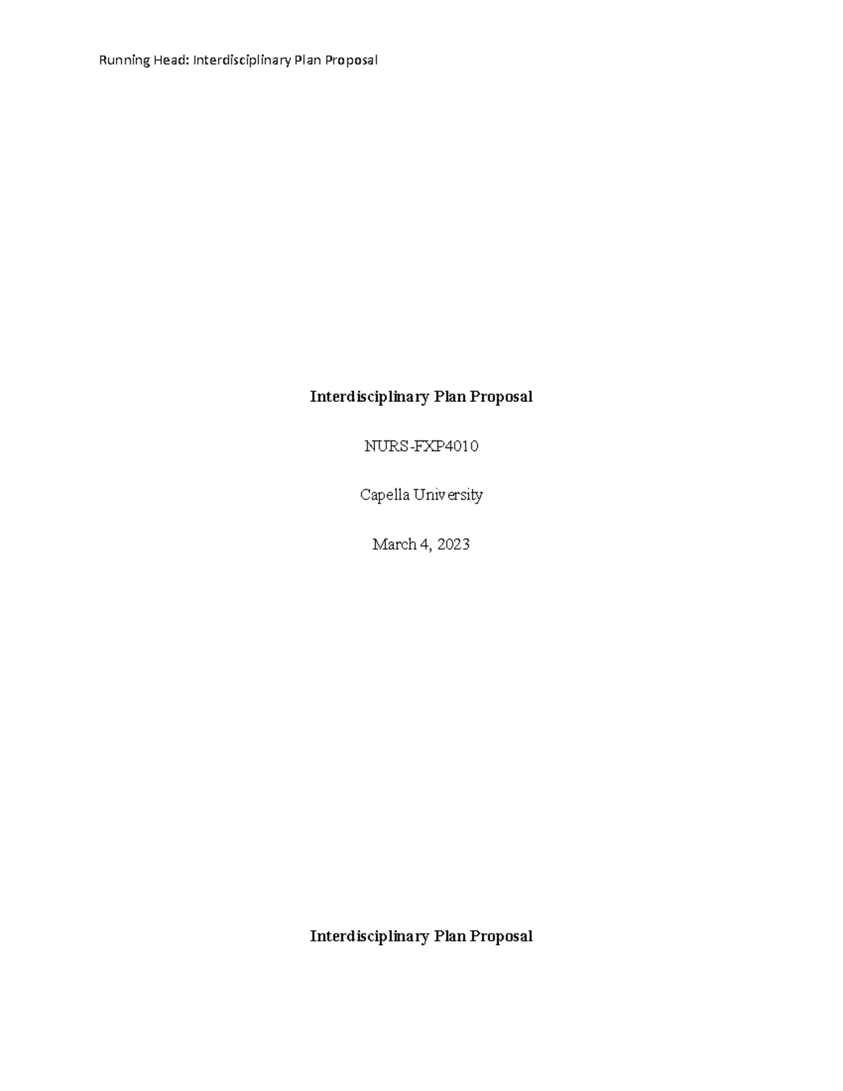 NURS-FXP4010 Interdisciplinary Plan Proposal for Nursing Shortage ...