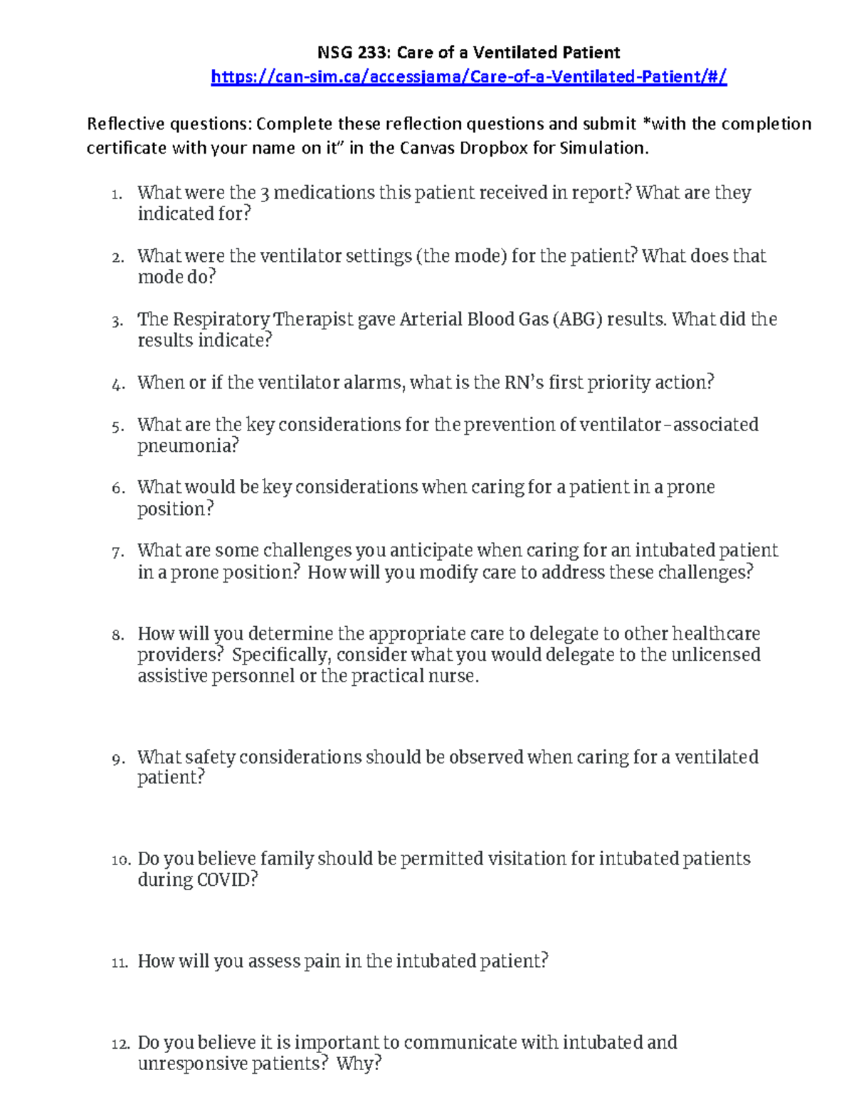 NSG 233 Care-of-the-Ventilated-Patient.Reflection - NSG 2 3 3: Care of ...