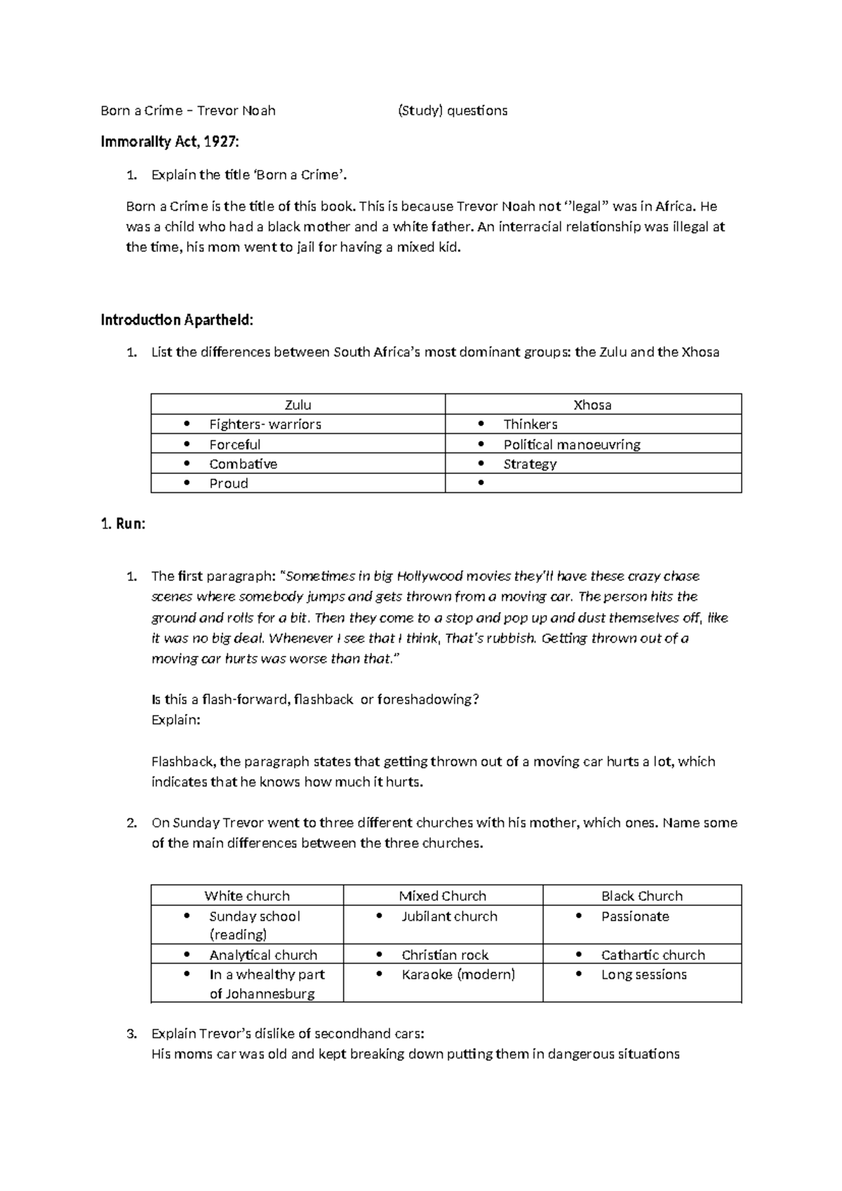 Guiding Questions for Week 1: Born a Crime (Study Notes) - Studeersnel