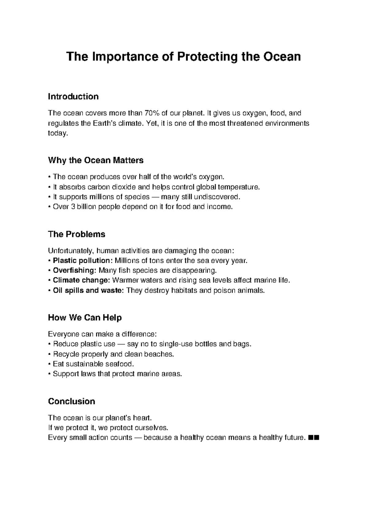 Protecting Our Oceans: A Call to Action for Sustainability - Studocu